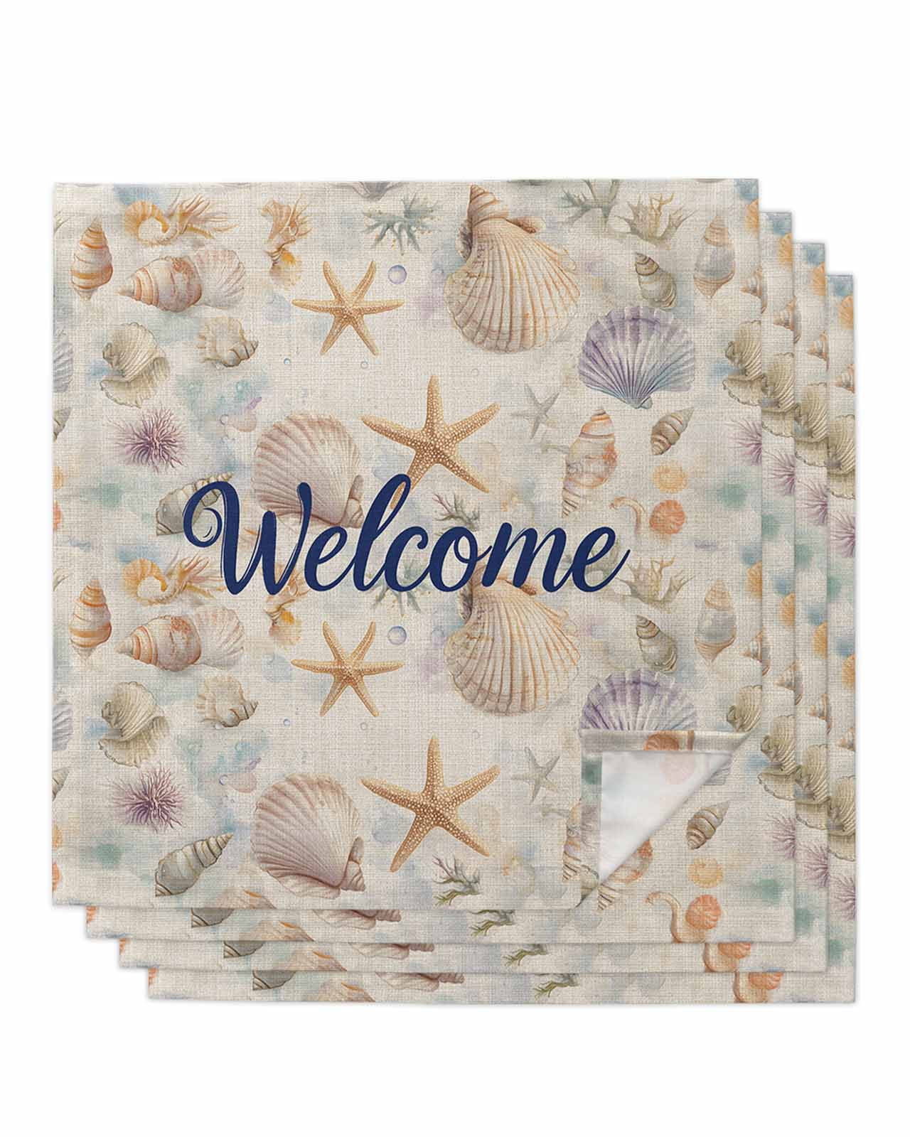 nqOlkjepod Coastal Shell Cloth Napkins Set of 4 Reusable Dinner Napkins ...