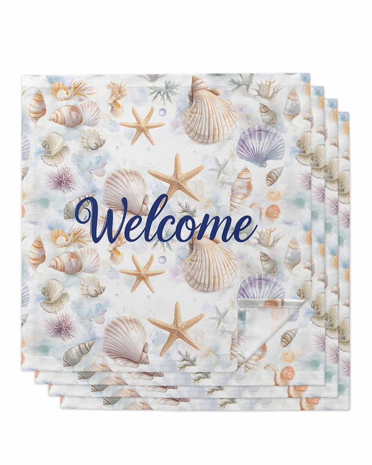 nqOlkjepod Coastal Shell Cloth Napkins Set of 4 Reusable Dinner Napkins ...