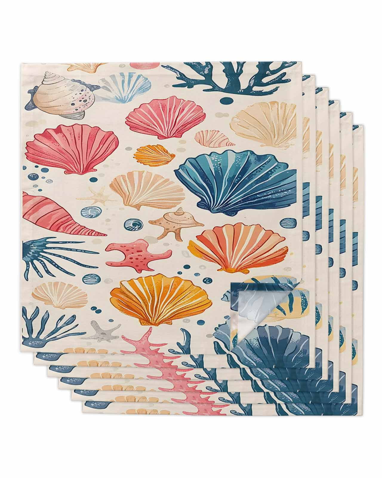 nqOlkjepod Coastal Shell Cloth Napkins Set of 6 Reusable Dinner Napkins ...