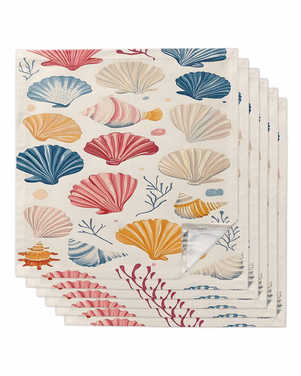 nqOlkjepod Coastal Shell Cloth Napkins Set of 6 Reusable Dinner Napkins ...