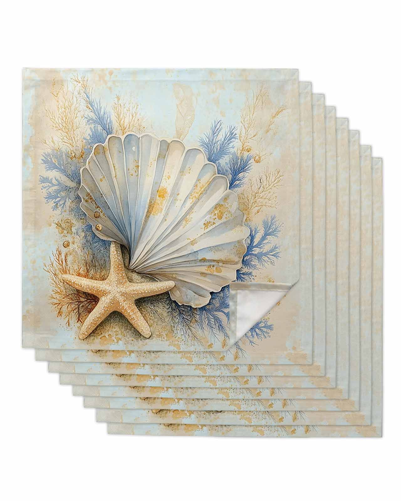 nqOlkjepod Coastal Shell Cloth Napkins Set of 8 Reusable Dinner Napkins ...