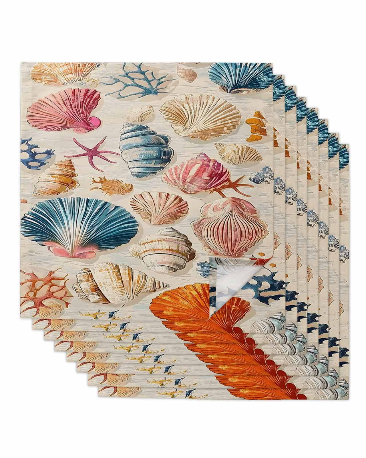 nqOlkjepod Coastal Shell Cloth Napkins Set of 8 Reusable Dinner Napkins ...
