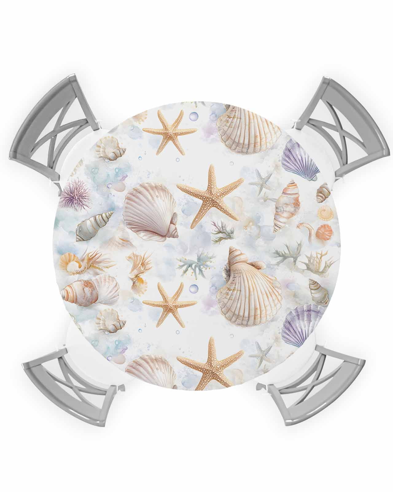 nqOlkjepod Coastal Shell Conch Round Tablecloth, Fitted Table Cover ...