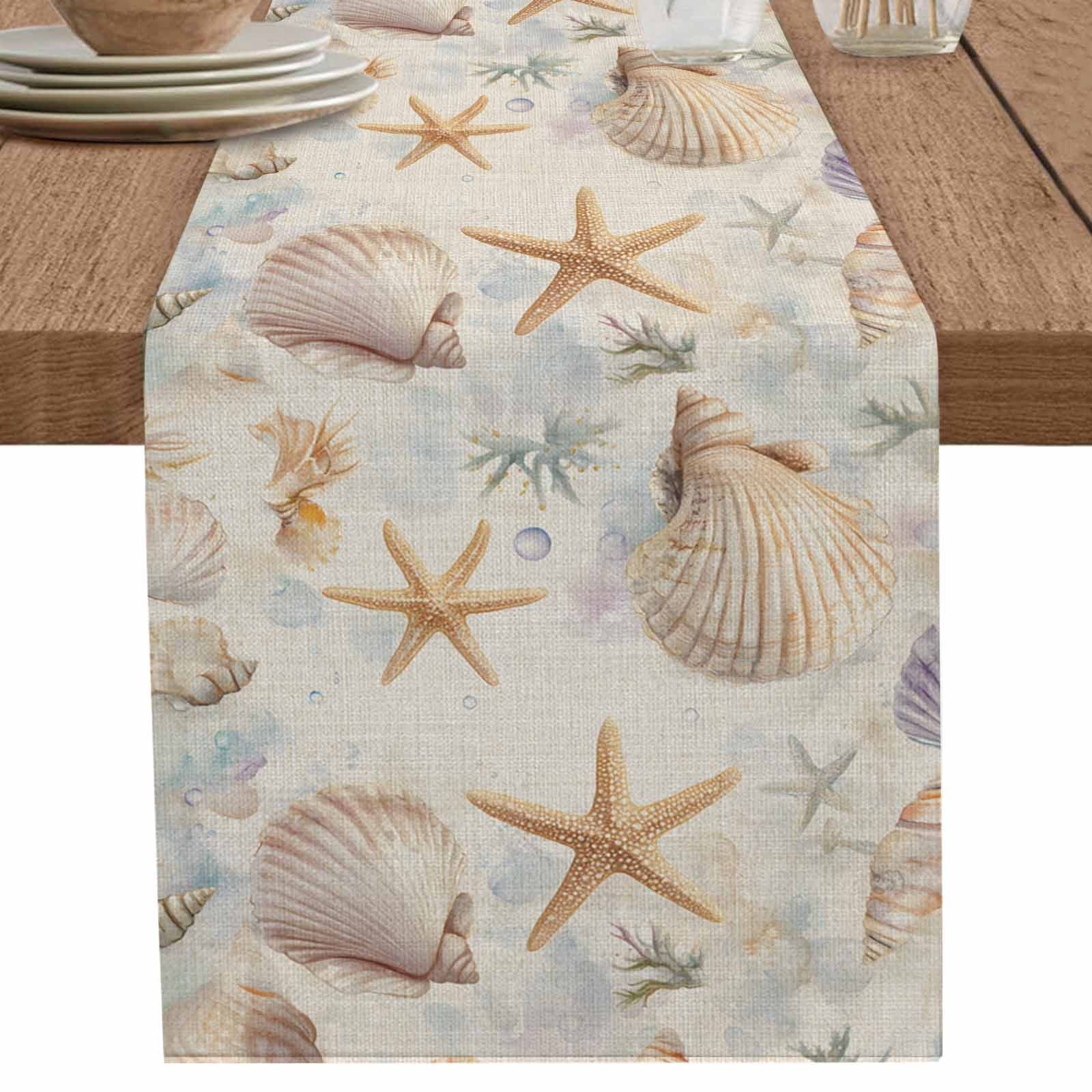 nqOlkjepod Coastal Shell Conch Table Runner 72 Inches Long Farmhouse ...