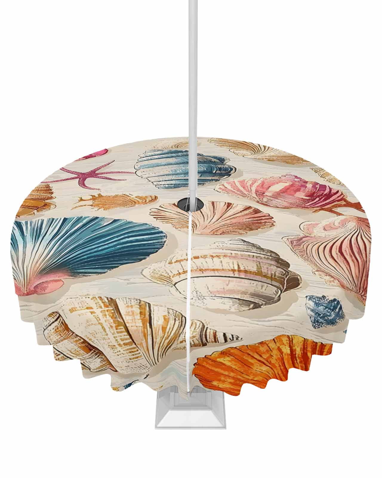 nqOlkjepod Coastal Shell Outdoor Tablecloth with Umbrella Hole & Zipper ...