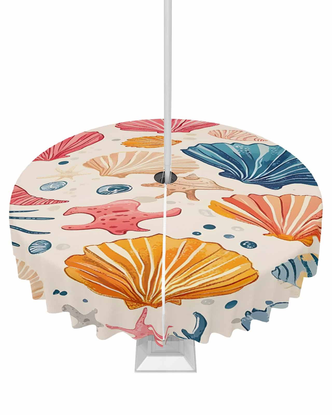 nqOlkjepod Coastal Shell Outdoor Tablecloth with Umbrella Hole & Zipper ...