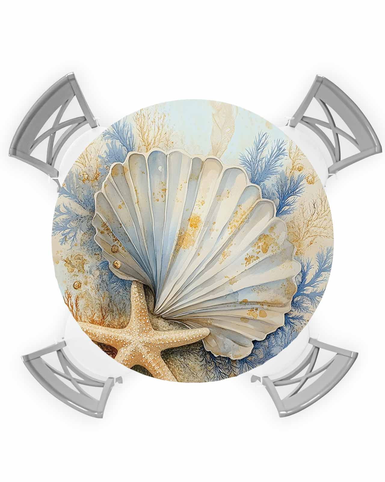 nqOlkjepod Coastal Shell Round Tablecloth, Fitted Table Cover with ...