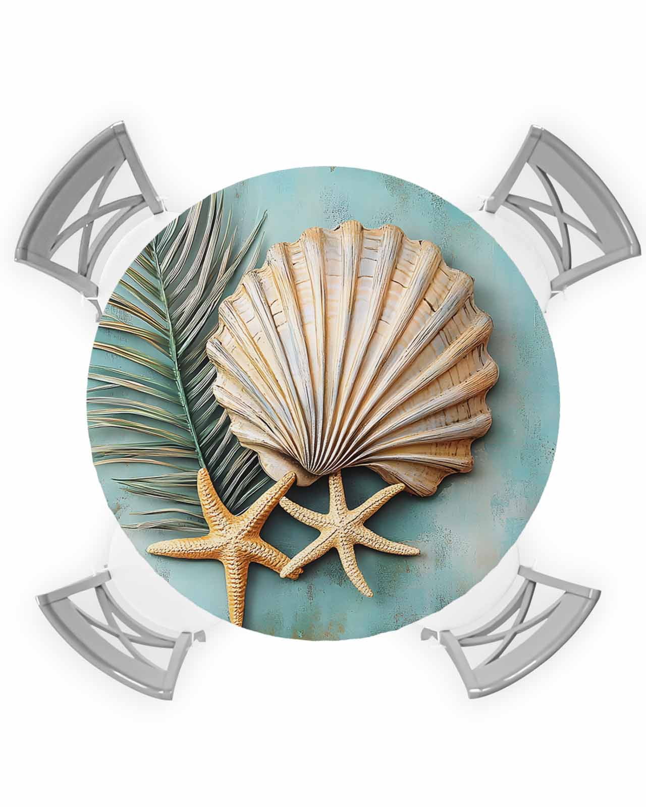 nqOlkjepod Coastal Shell Round Tablecloth, Fitted Table Cover with Elastic for 36"-44" Round ...