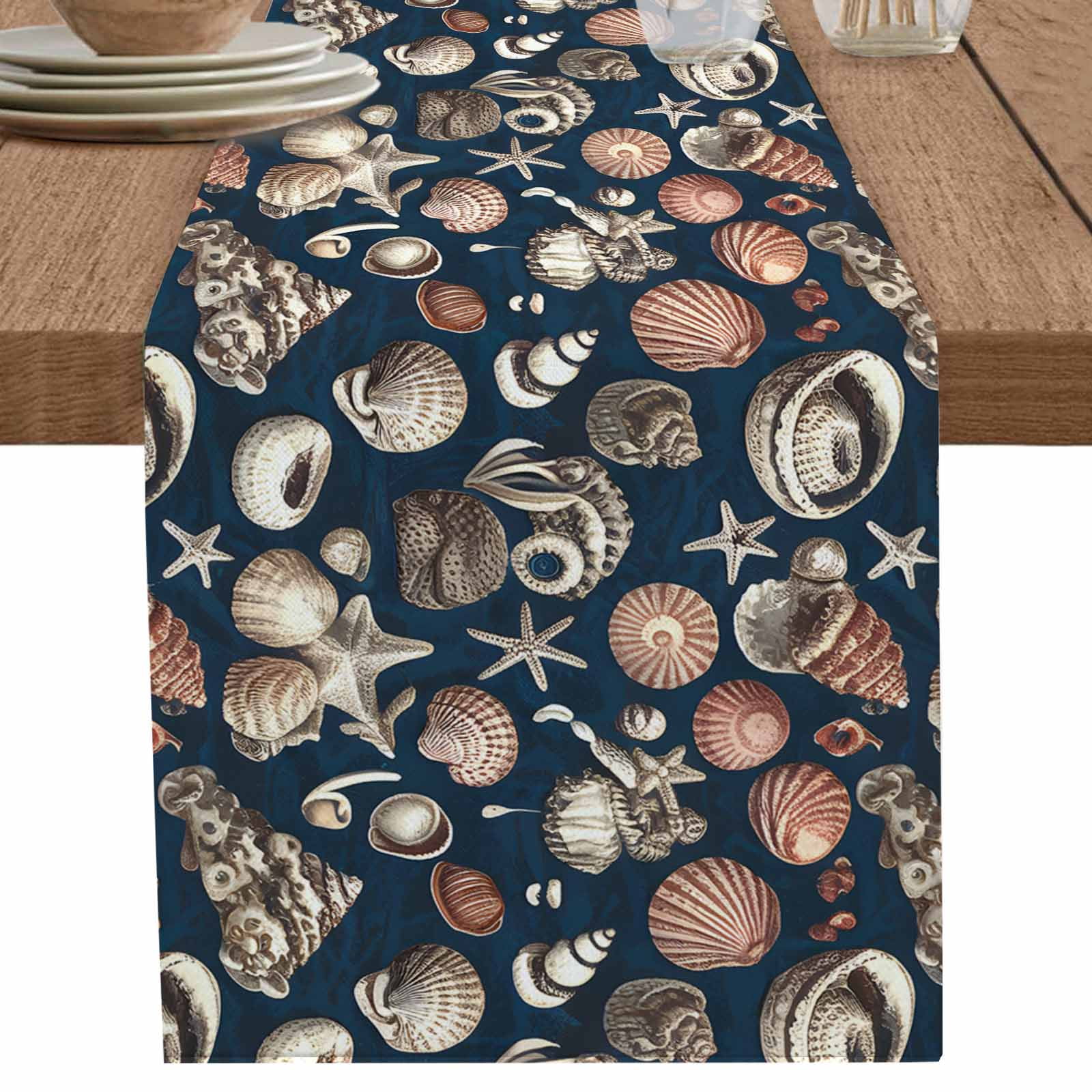 nqOlkjepod Coastal Shell Starfish Table Runner 90 Inches Long Farmhouse ...