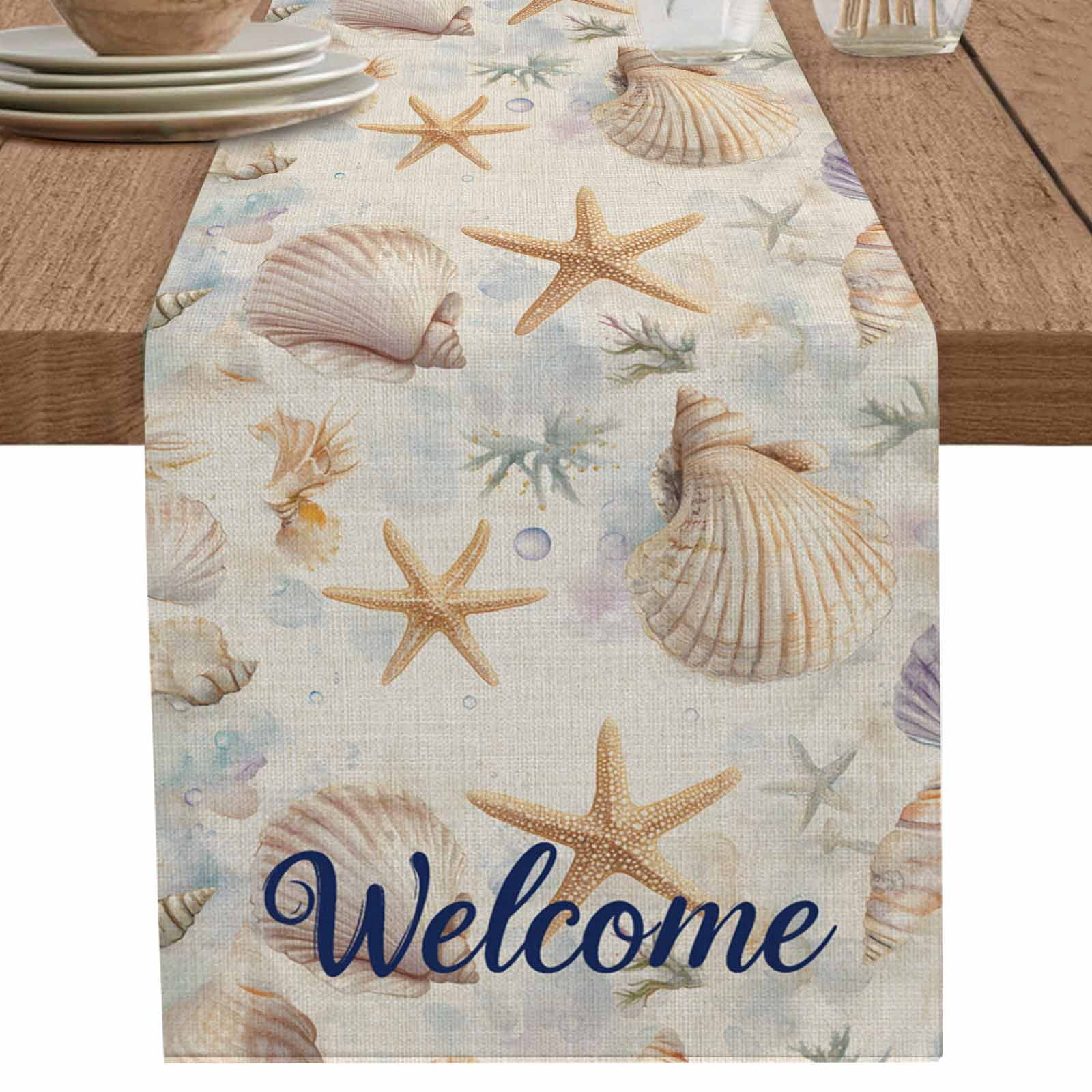 nqOlkjepod Coastal Shell Table Runner 36 Inches Long Farmhouse Dress ...