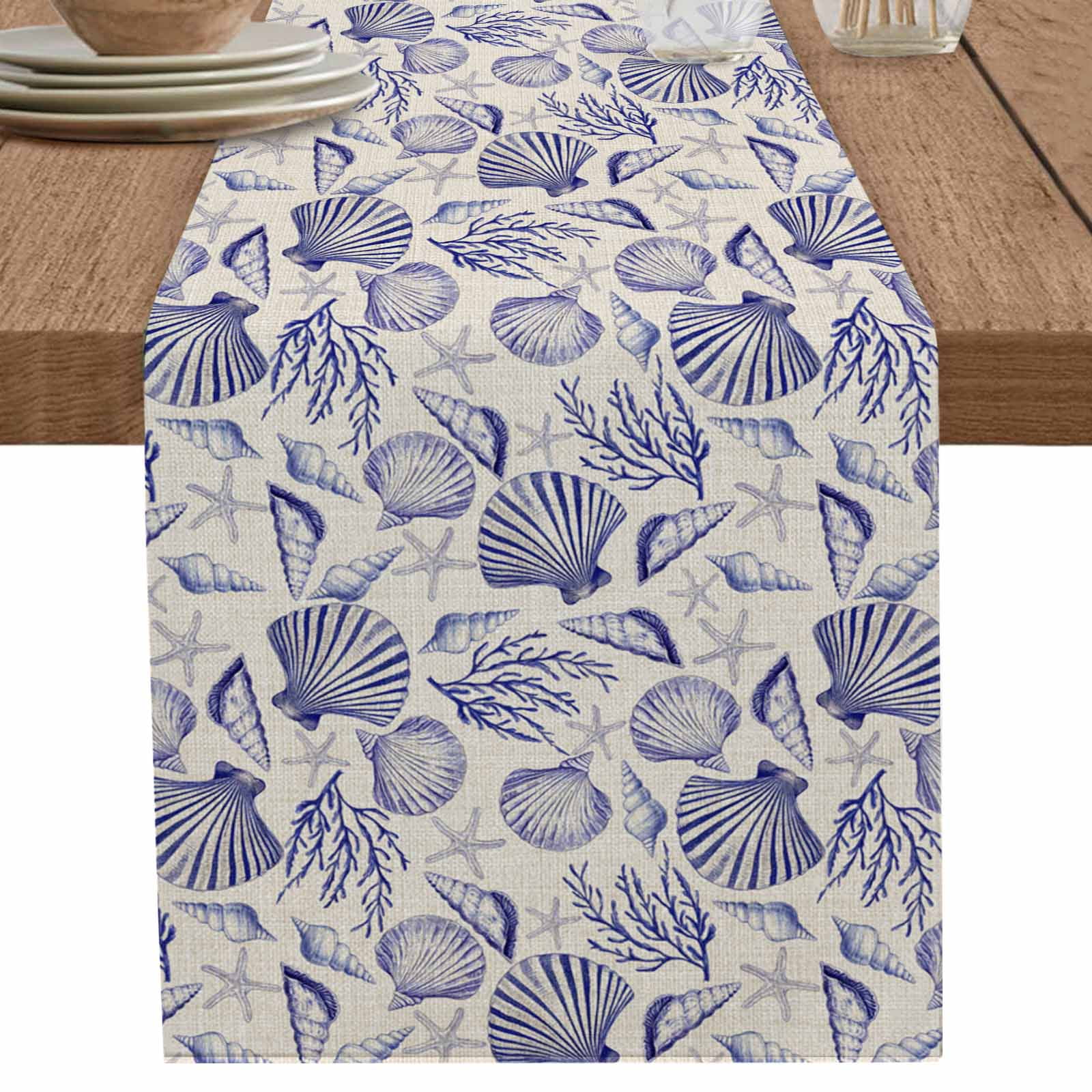 nqOlkjepod Coastal Shells Table Runner 36 Inches Long Farmhouse Dress ...