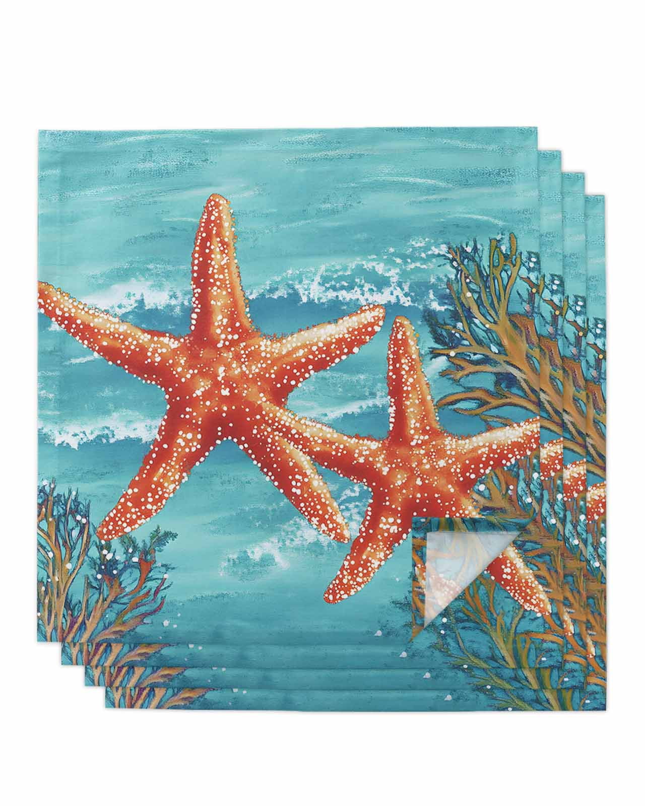nqOlkjepod Coastal Starfish Cloth Napkins Set of 4 Reusable Dinner ...