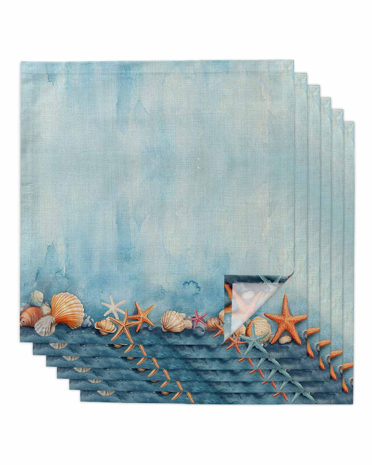 nqOlkjepod Coastal Starfish Cloth Napkins Set of 6 Reusable Dinner ...