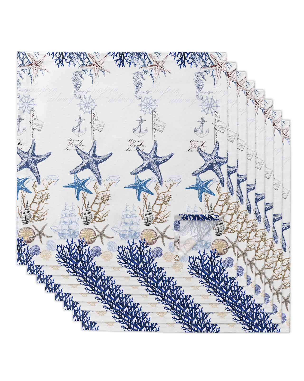 nqOlkjepod Coastal Starfish Cloth Napkins Set of 8 Reusable Dinner ...
