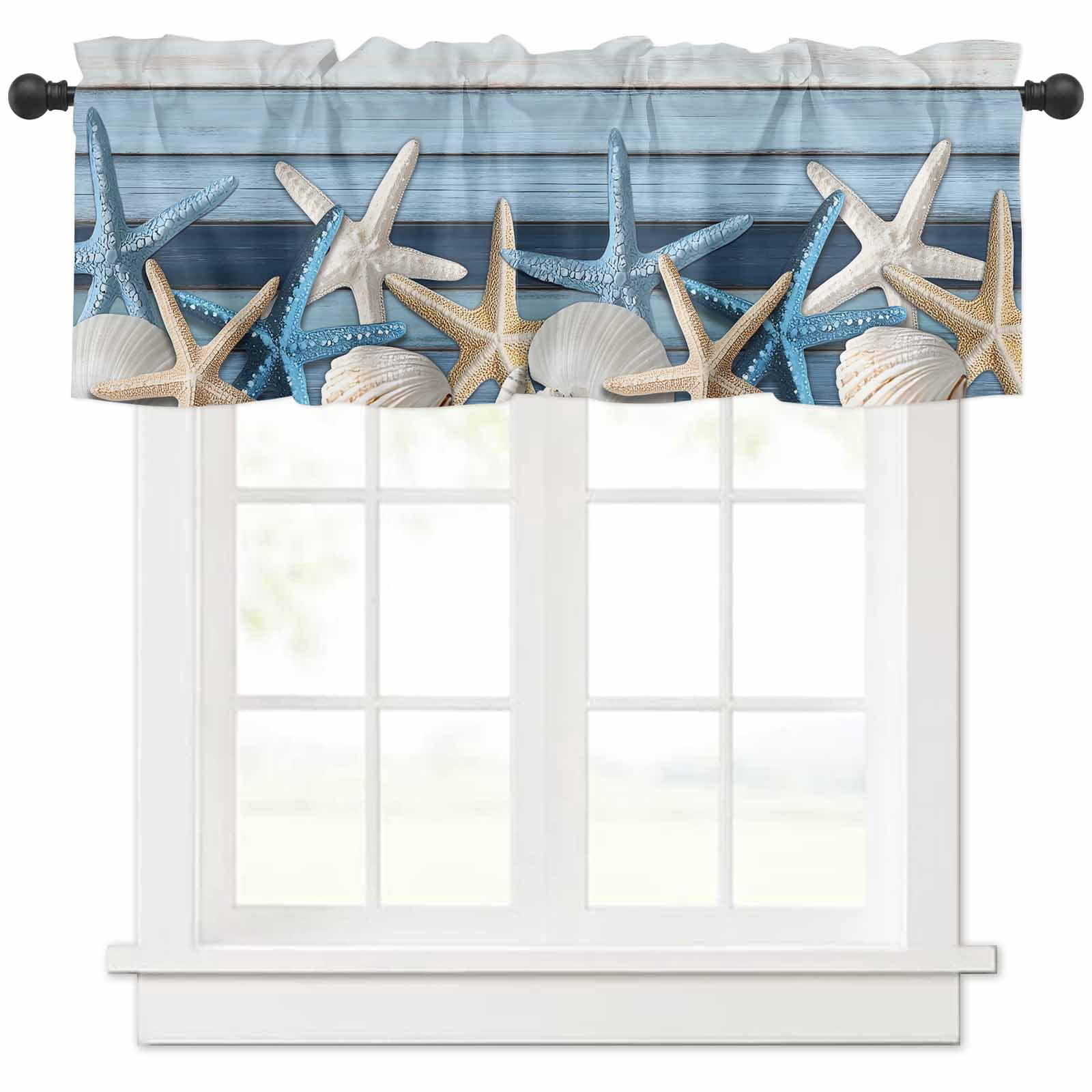 nqOlkjepod Coastal Starfish Farmhouse Short Window Curtain Valances ...