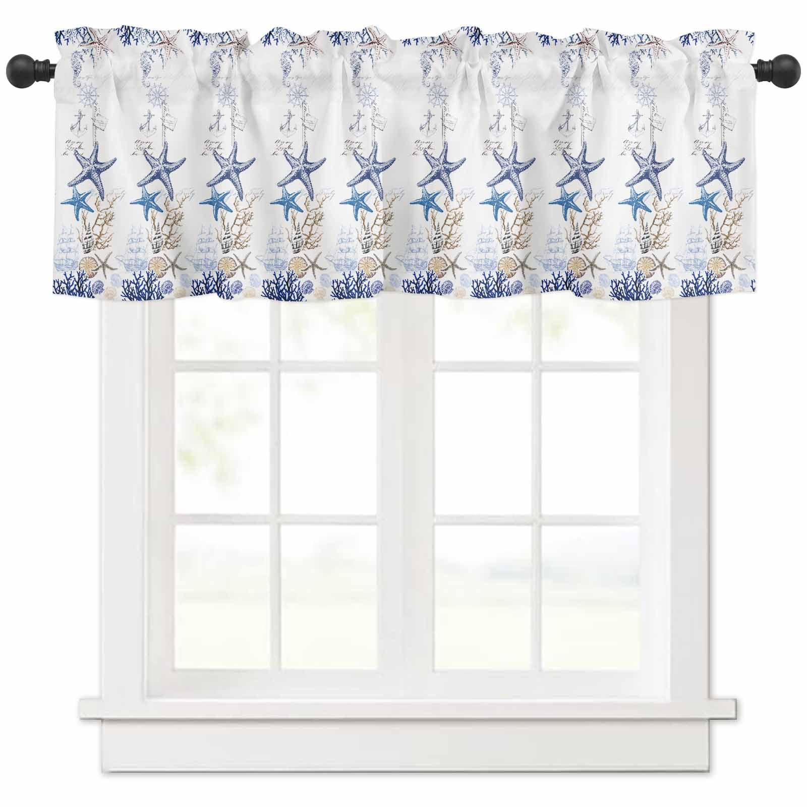 nqOlkjepod Coastal Starfish Farmhouse Short Window Curtain Valances ...
