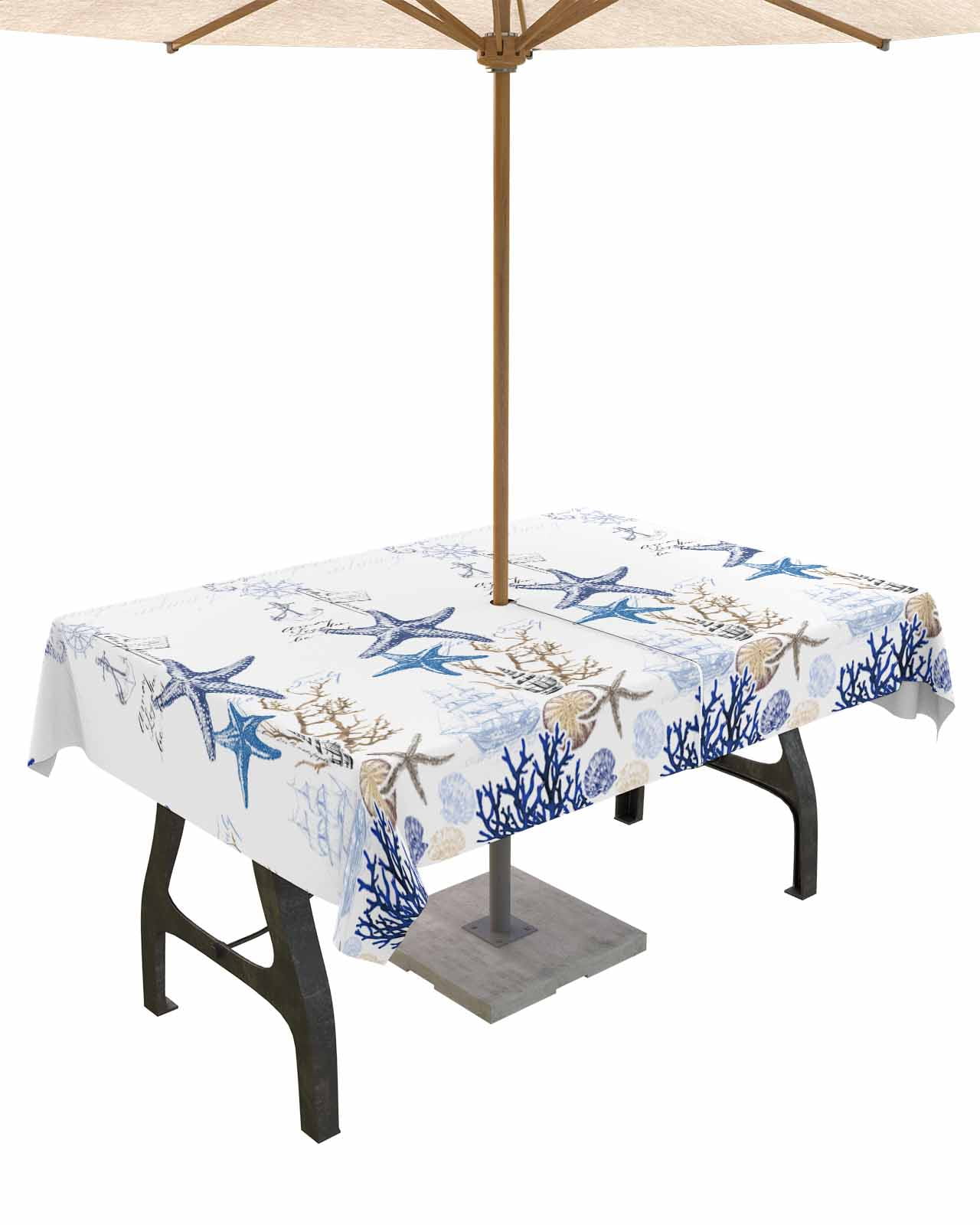 nqOlkjepod Coastal Starfish Outdoor Tablecloth with Umbrella Hole ...
