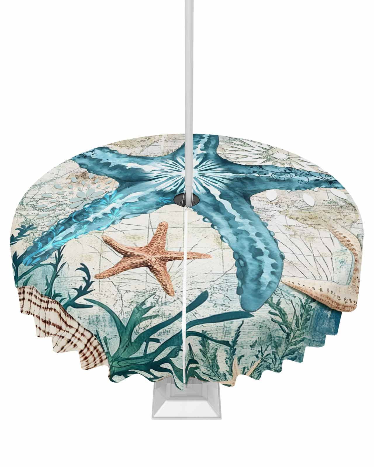 nqOlkjepod Coastal Starfish Outdoor Tablecloth with Umbrella Hole ...