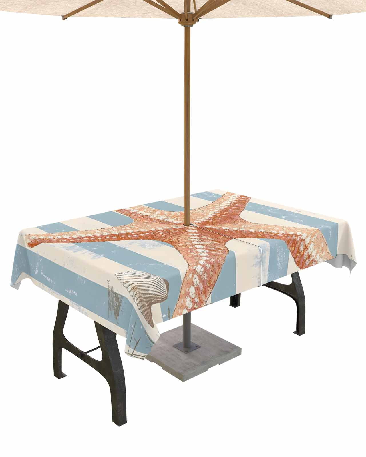 nqOlkjepod Coastal Starfish Outdoor Tablecloth with Umbrella Hole ...
