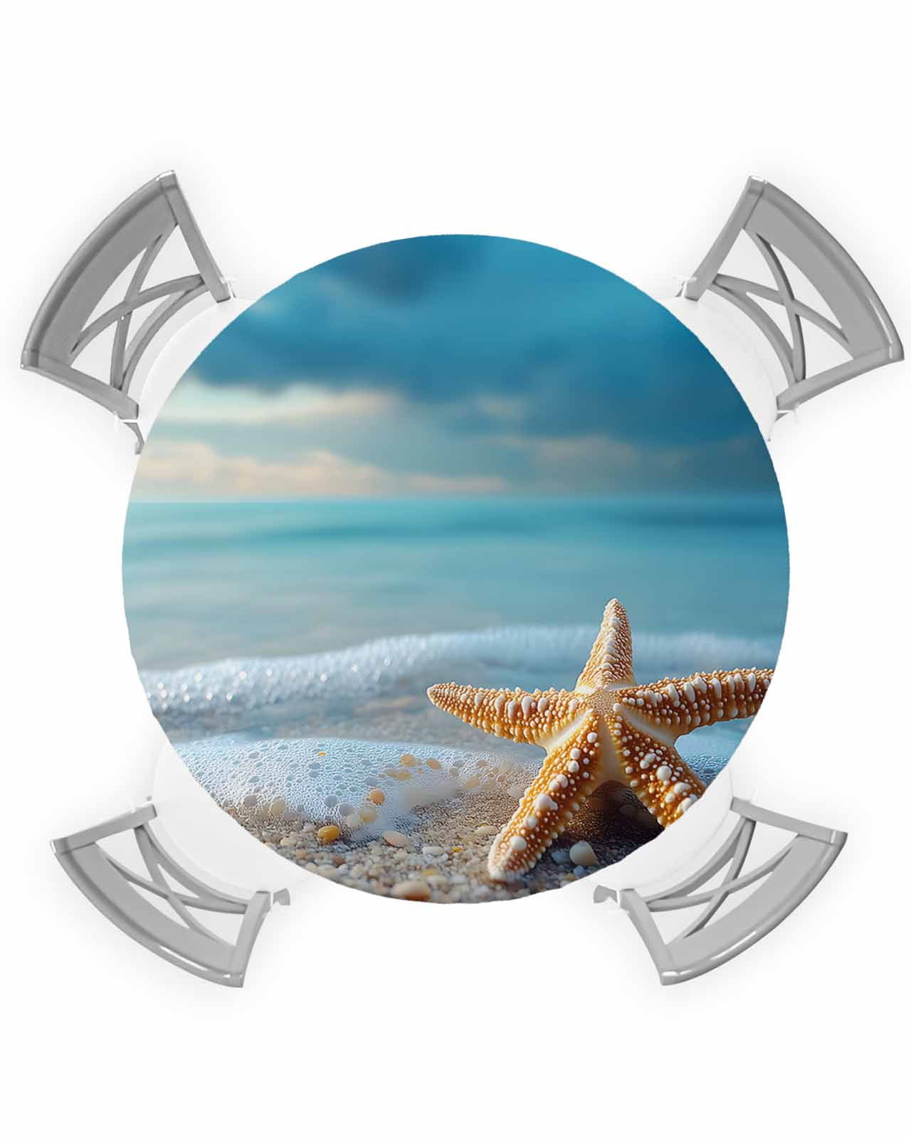 nqOlkjepod Coastal Starfish Round Tablecloth, Fitted Table Cover with ...