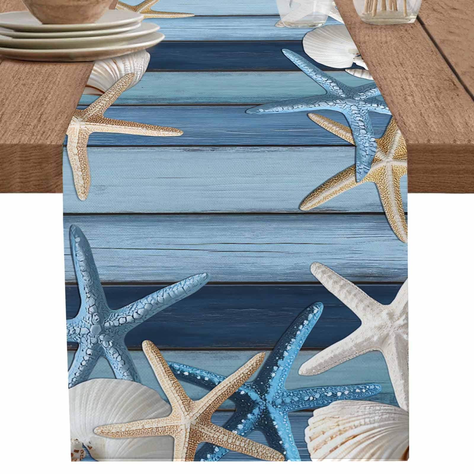 nqOlkjepod Coastal Starfish Table Runner 60 Inches Long Farmhouse Dress ...