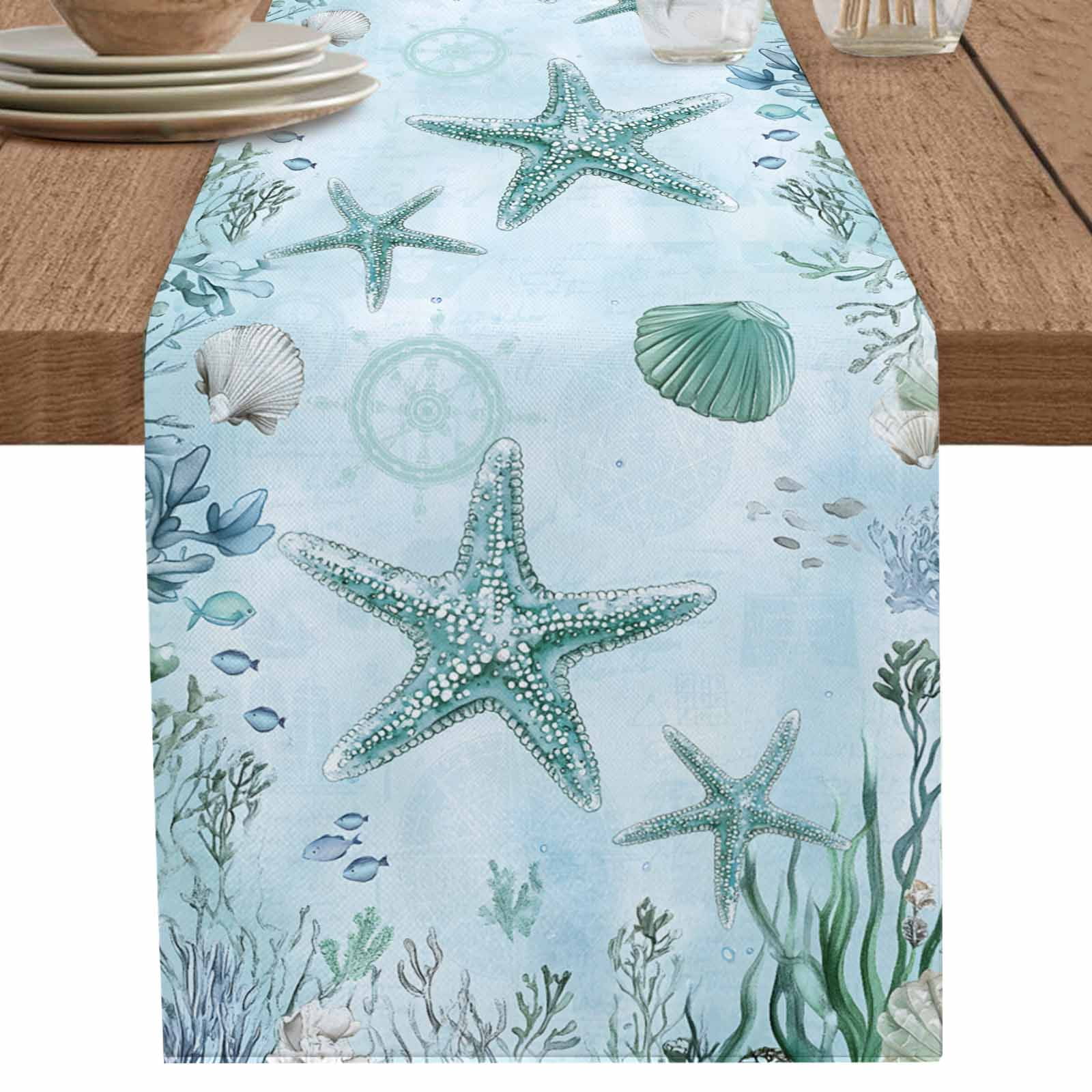 nqOlkjepod Coastal Starfish Table Runner 72 Inches Long Farmhouse Dress ...