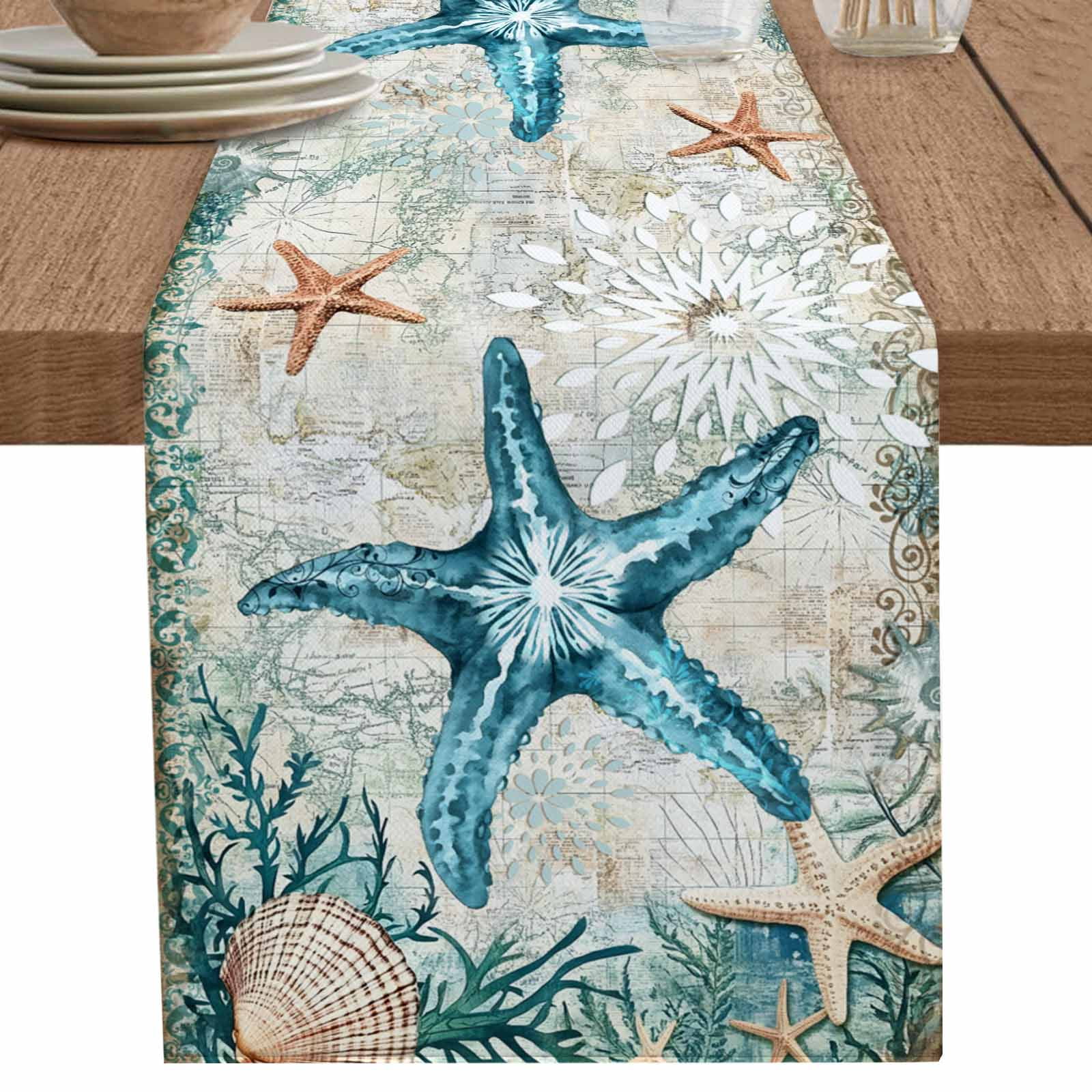 nqOlkjepod Coastal Starfish Table Runner 72 Inches Long Farmhouse Dress ...