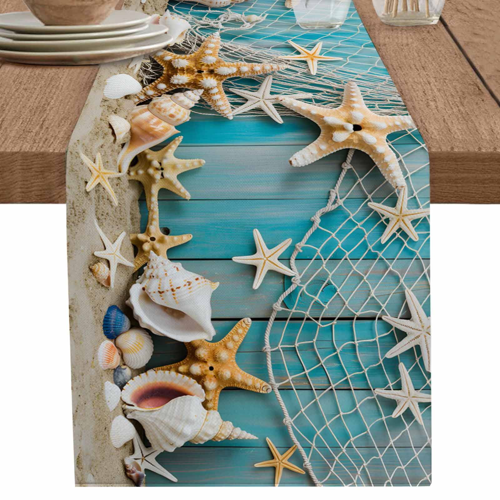 nqOlkjepod Coastal Summer Beach Table Runner 120 Inches Long Farmhouse ...