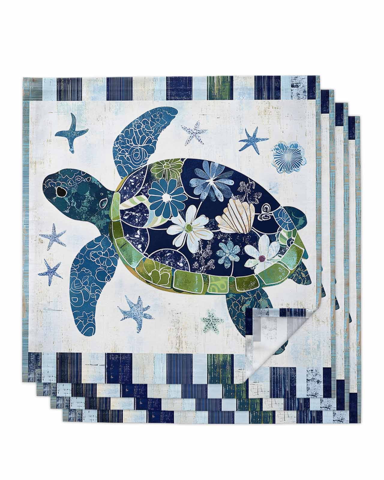 nqOlkjepod Coastal Turtle Cloth Napkins Set of 4 Reusable Dinner ...