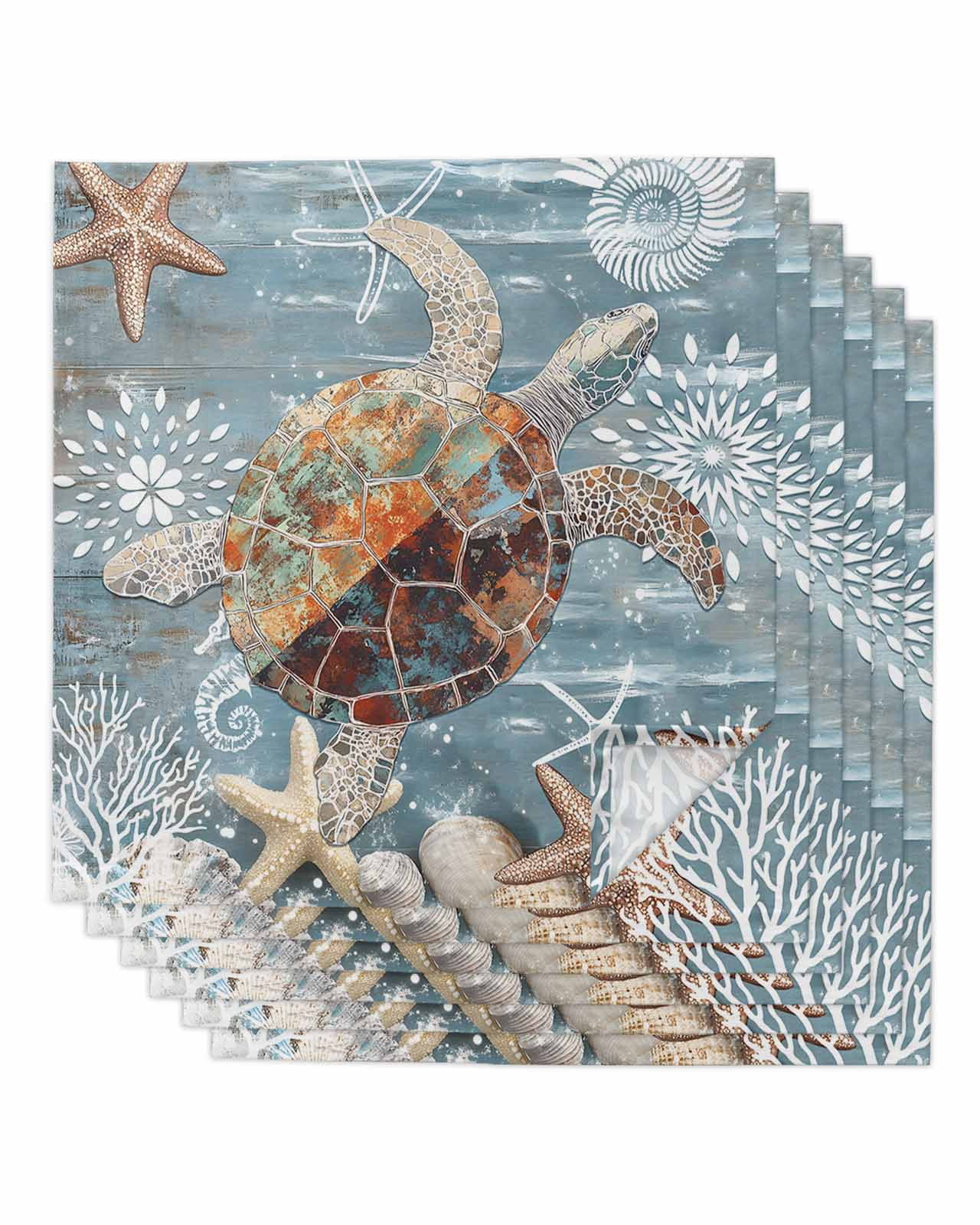 nqOlkjepod Coastal Turtle Cloth Napkins Set of 6 Reusable Dinner ...