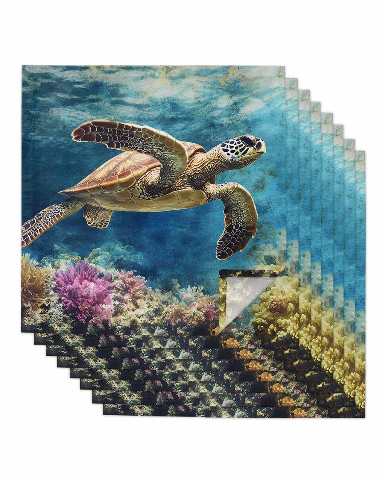 nqOlkjepod Coastal Turtle Cloth Napkins Set of 8 Reusable Dinner ...