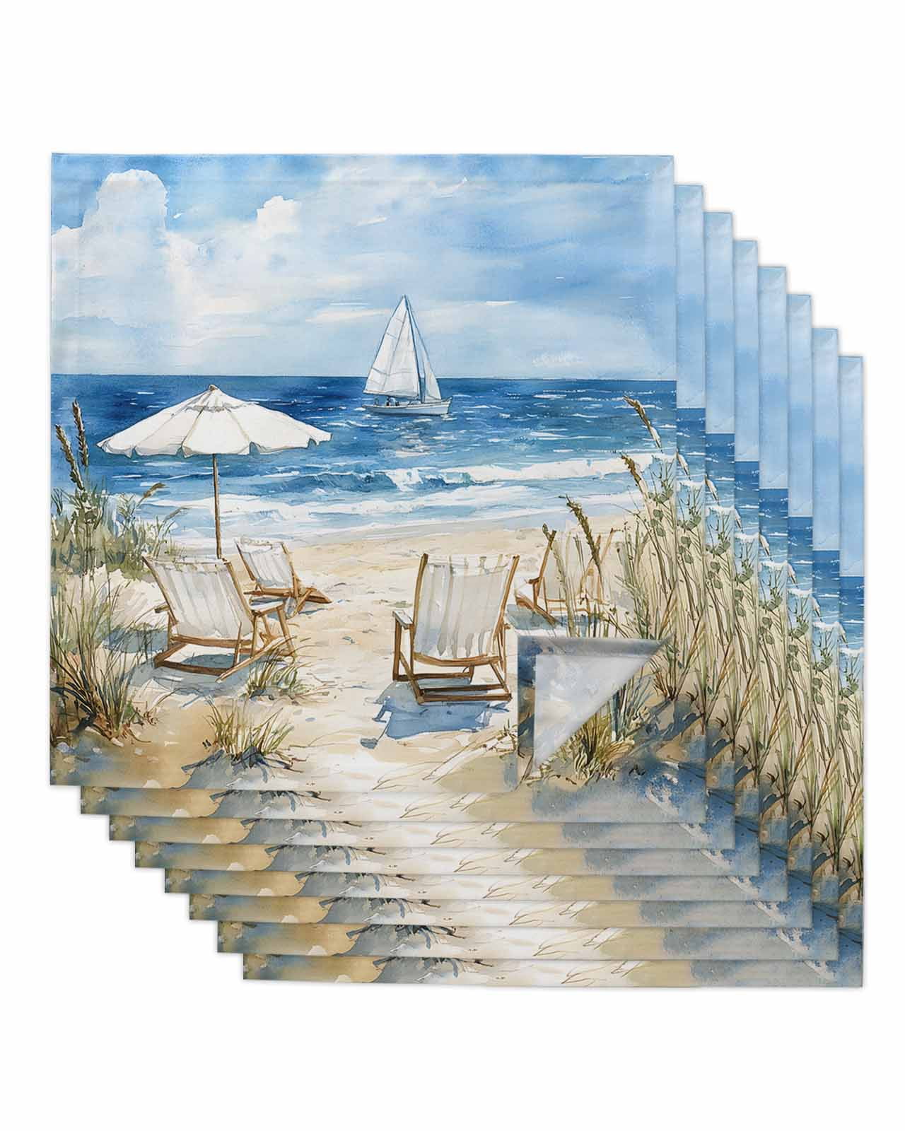 nqOlkjepod Coastal Wave Bliue Cloth Napkins Set of 8 Reusable Dinner ...