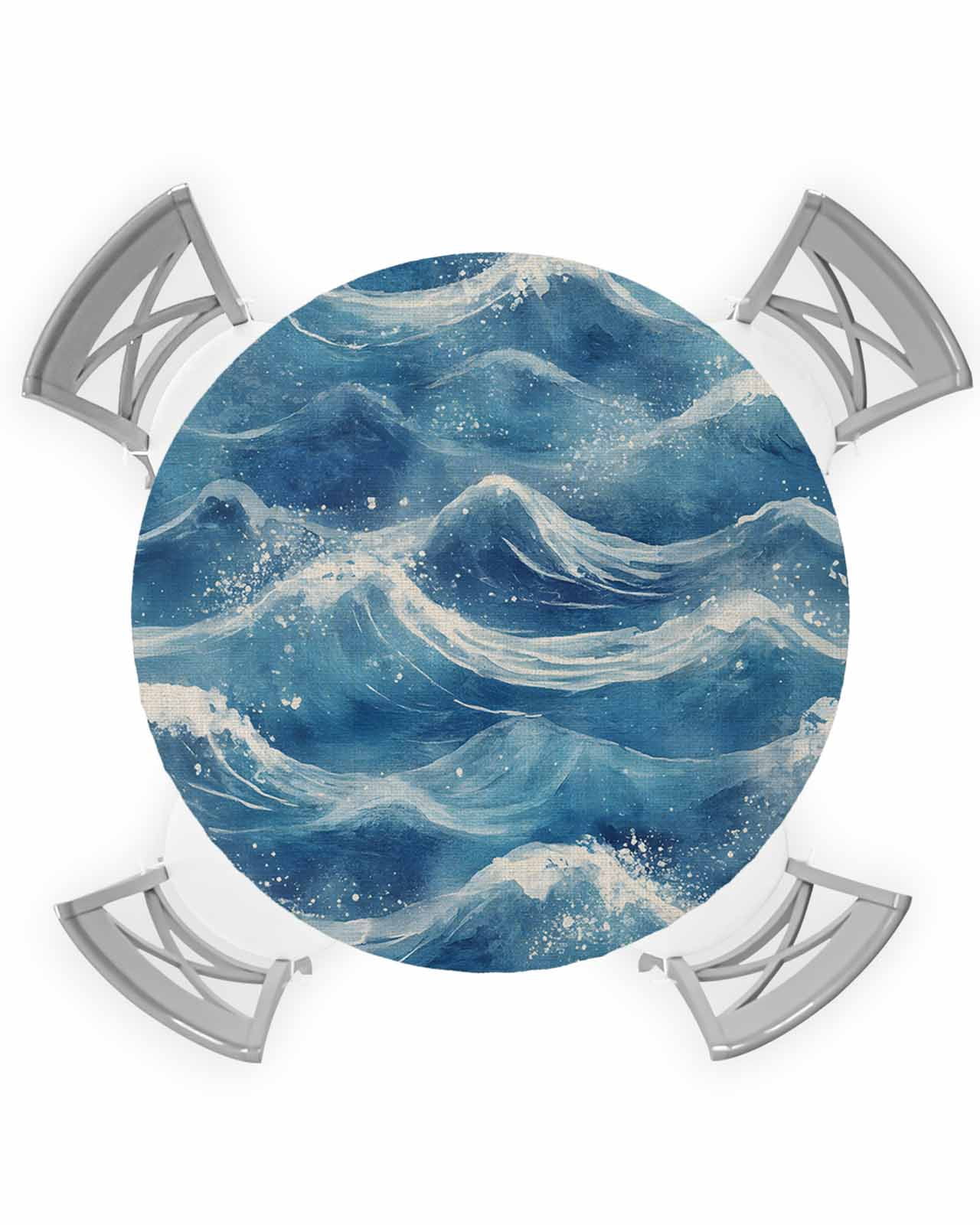 nqOlkjepod Coastal Waves Round Tablecloth, Fitted Table Cover with ...