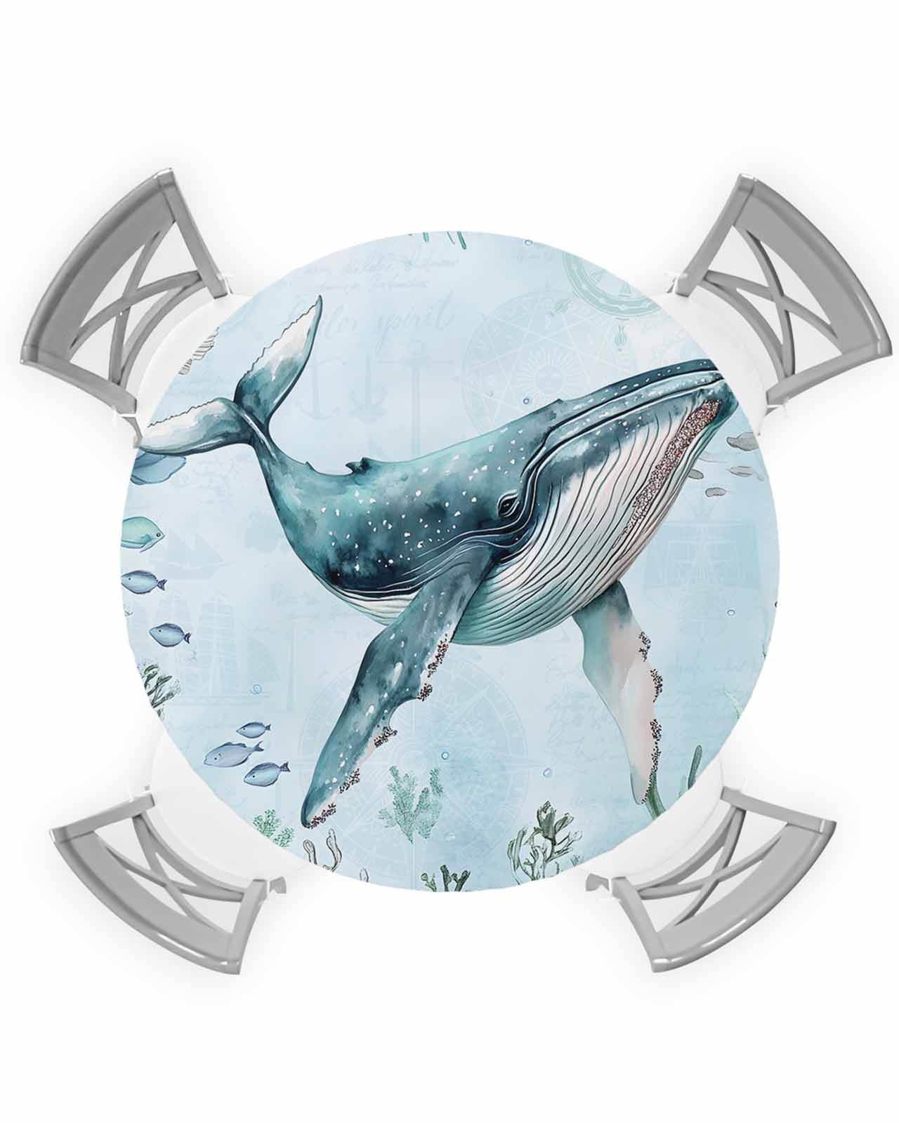 nqOlkjepod Coastal Whale Round Tablecloth, Fitted Table Cover with ...
