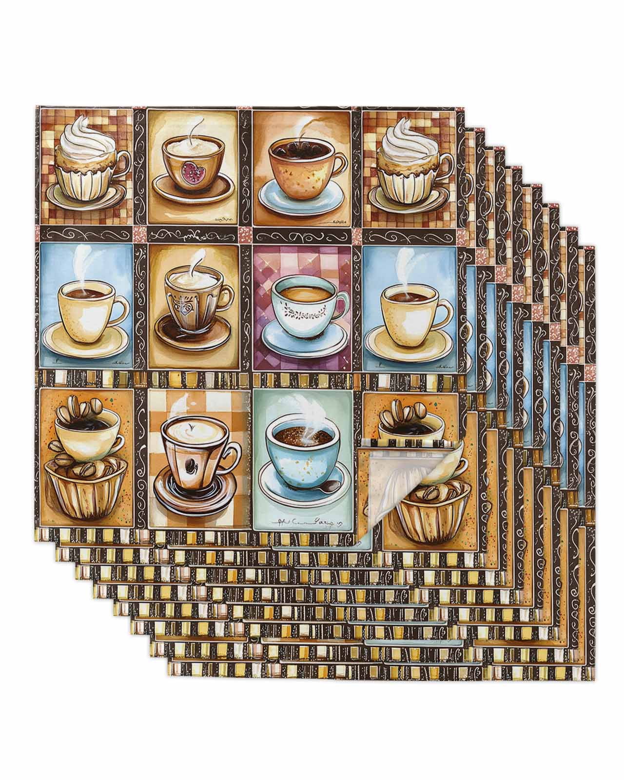nqOlkjepod Coffee Check Plaid Cloth Napkins Set of 8 Reusable Dinner ...