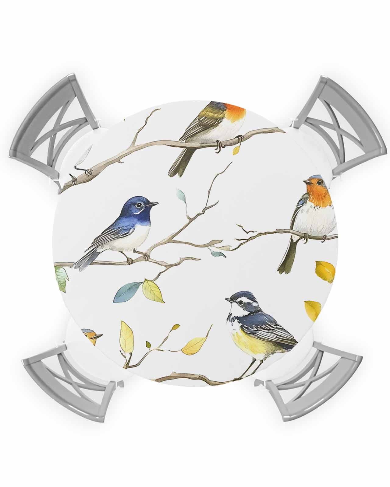 nqOlkjepod Colored Bird Leaf Round Tablecloth, Fitted Table Cover with ...