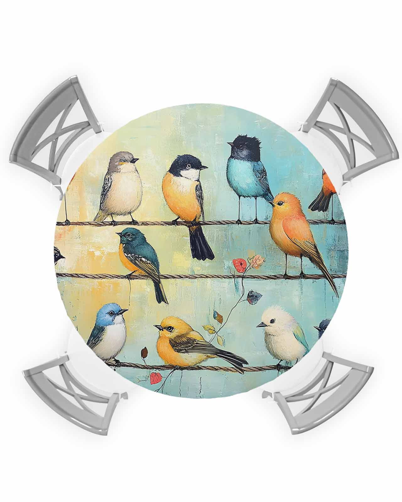 nqOlkjepod Colorful Birds Round Tablecloth, Fitted Table Cover with ...