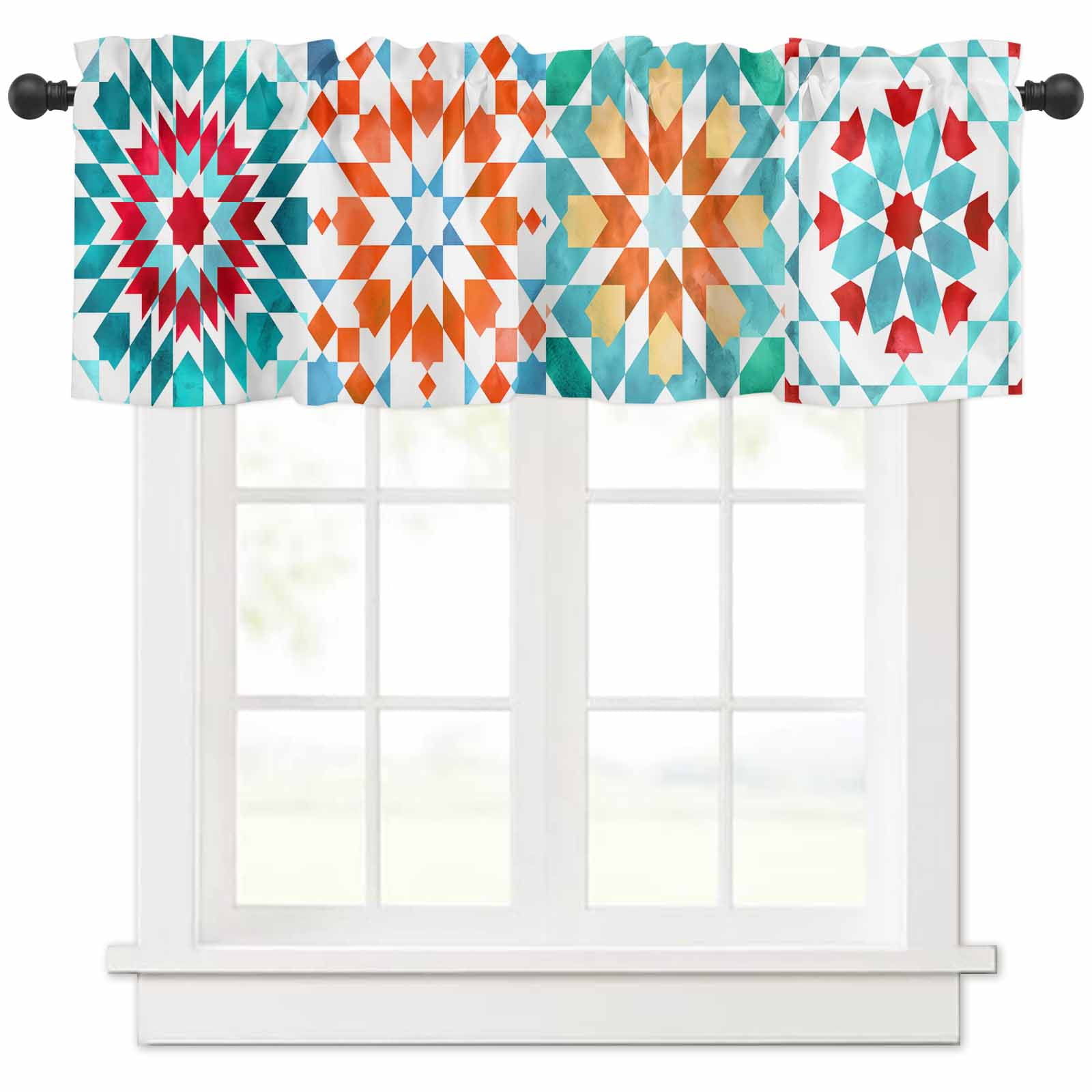nqOlkjepod Colorful Boho Geometric Farmhouse Short Window Curtain ...