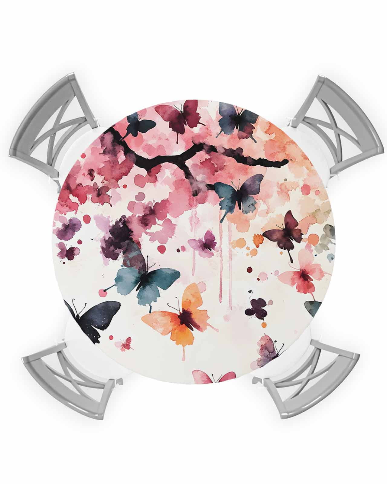 nqOlkjepod Colorful Butterfly Round Tablecloth, Fitted Table Cover with ...
