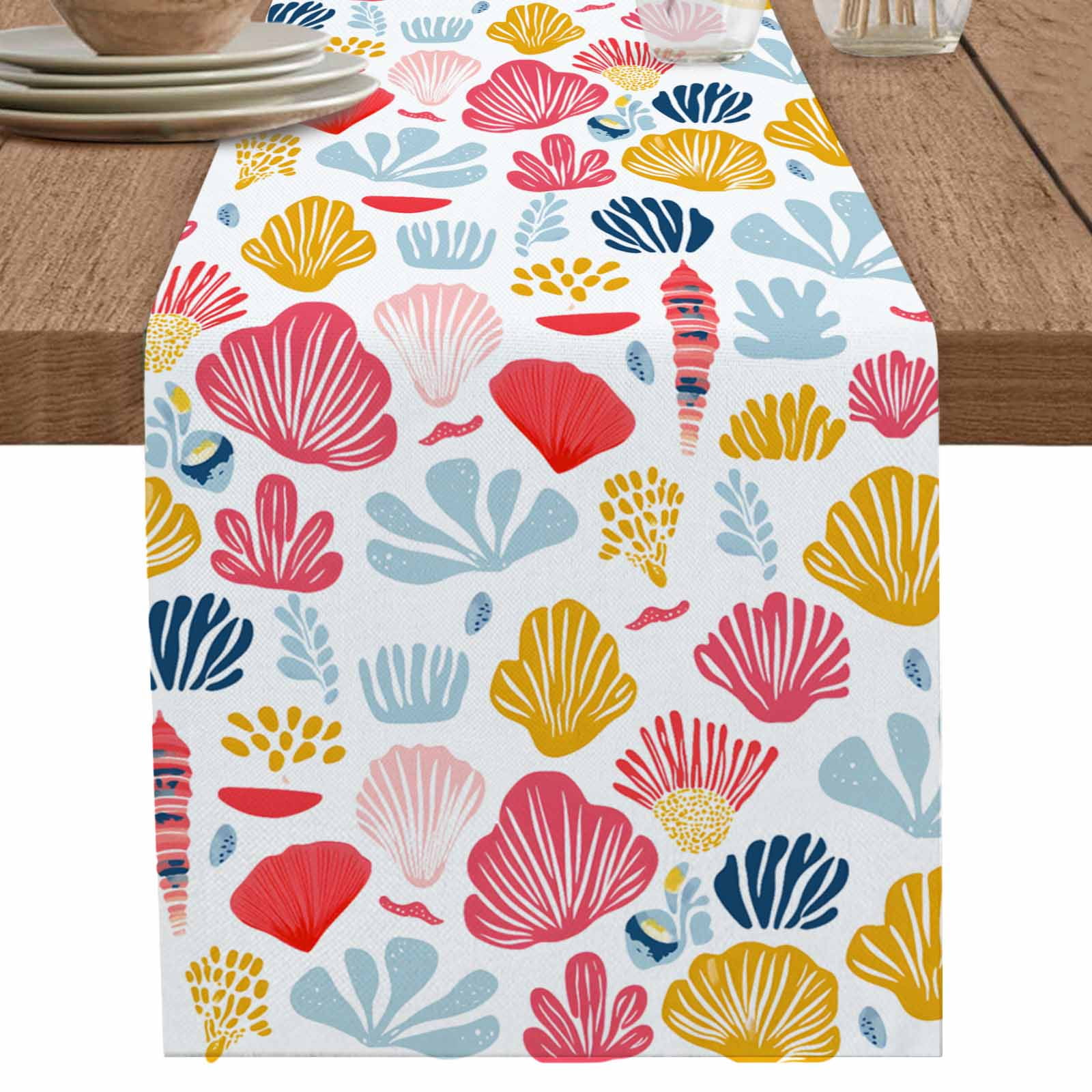 nqOlkjepod Colorful Coastal Shells Table Runner 60 Inches Long ...
