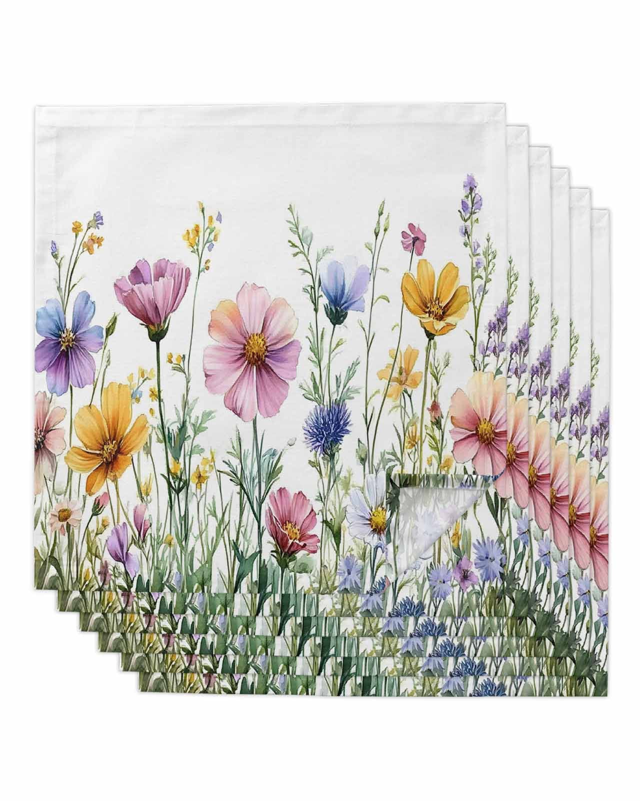 nqOlkjepod Colorful Flowers Cloth Napkins Set of 6 Reusable Dinner ...
