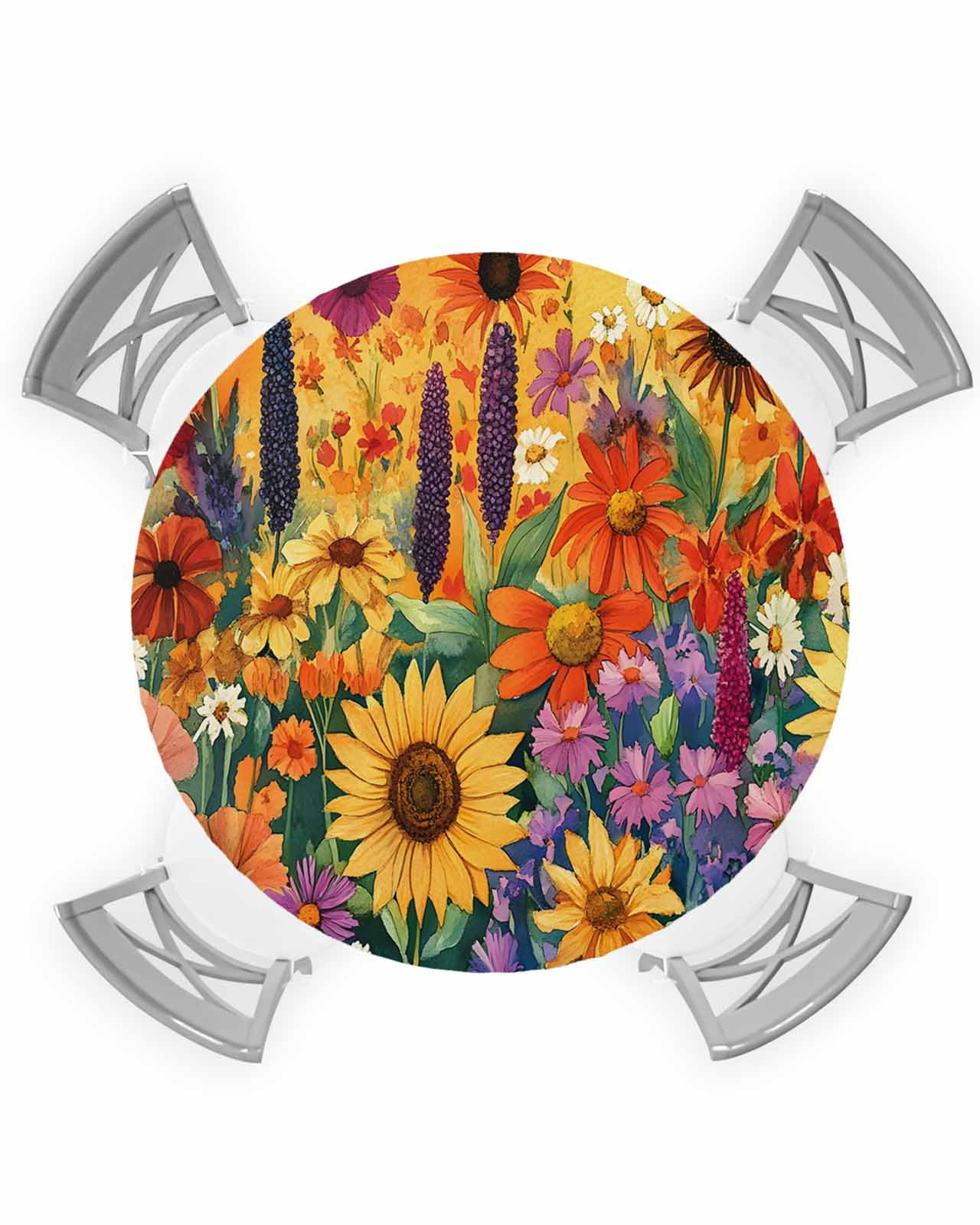nqOlkjepod Colorful Flowers Round Tablecloth, Fitted Table Cover with ...