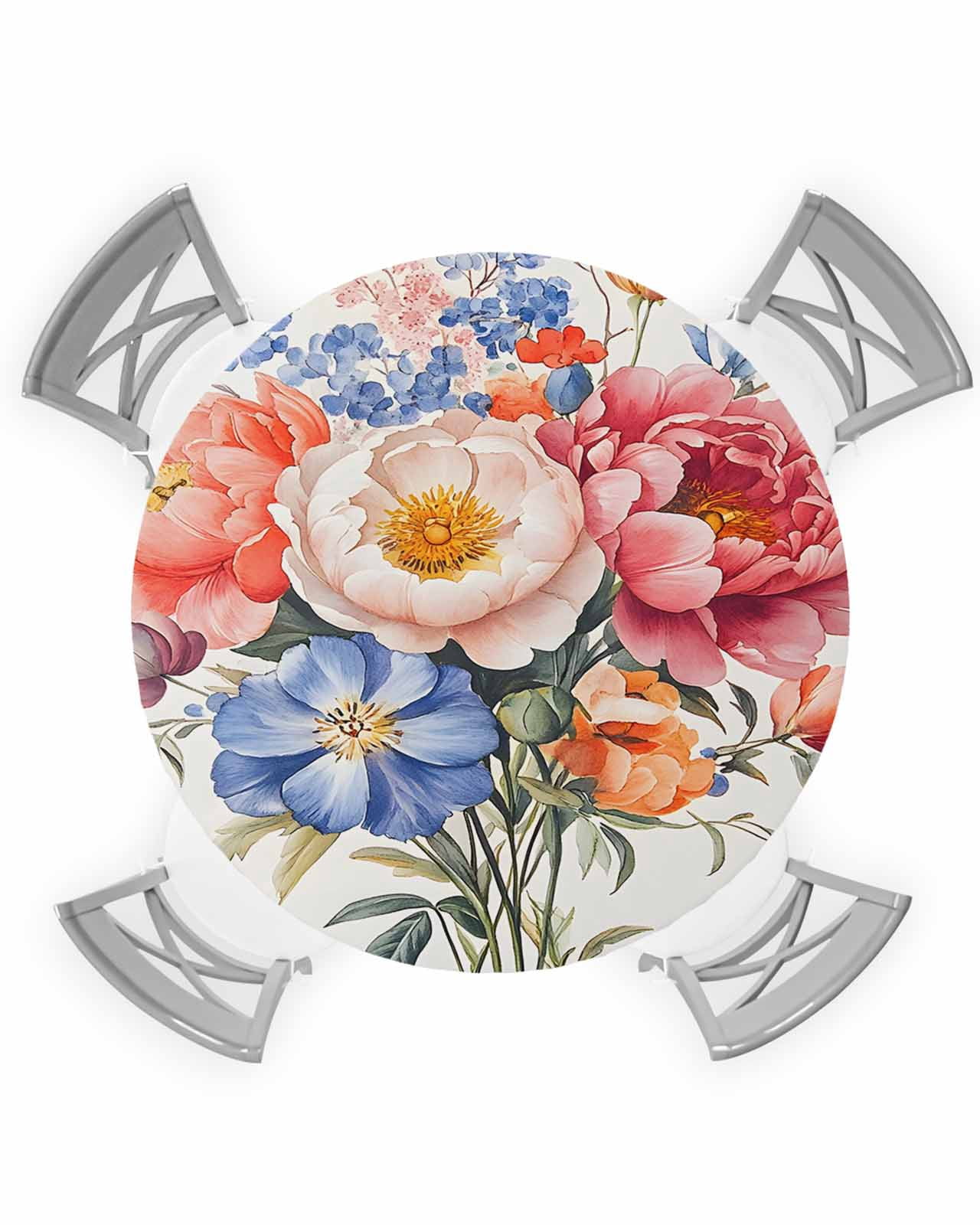 nqOlkjepod Colorful Flowers Round Tablecloth, Fitted Table Cover with ...