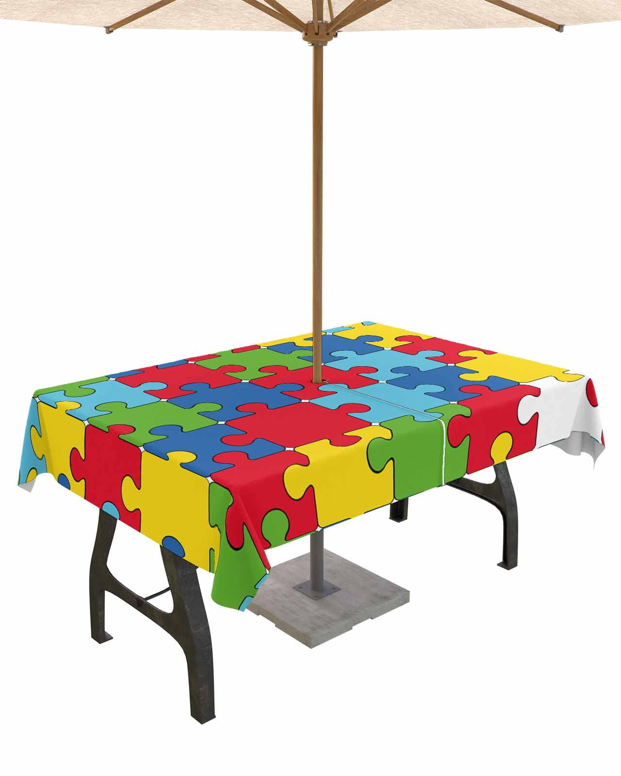 nqOlkjepod Colorful Geometric Outdoor Tablecloth with Umbrella Hole ...