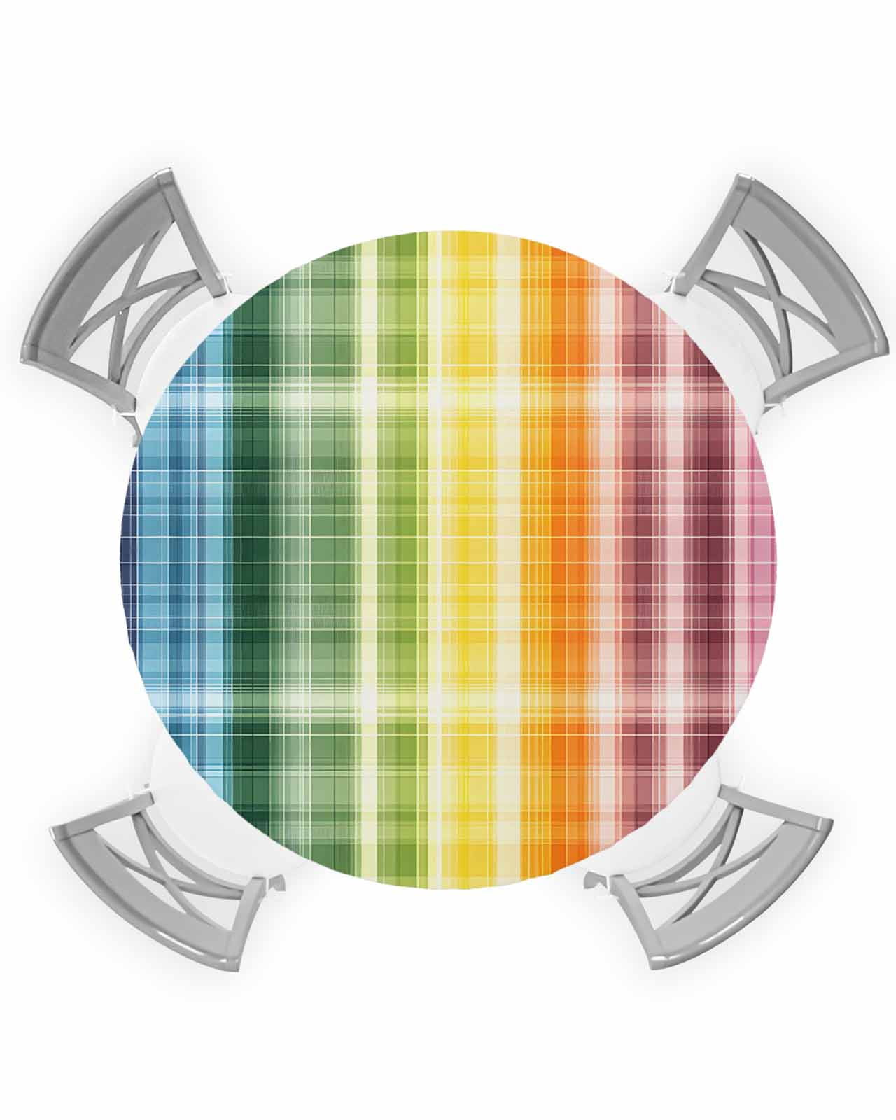 nqOlkjepod Colorful Gradient Plaid Round Tablecloth, Fitted Table Cover ...