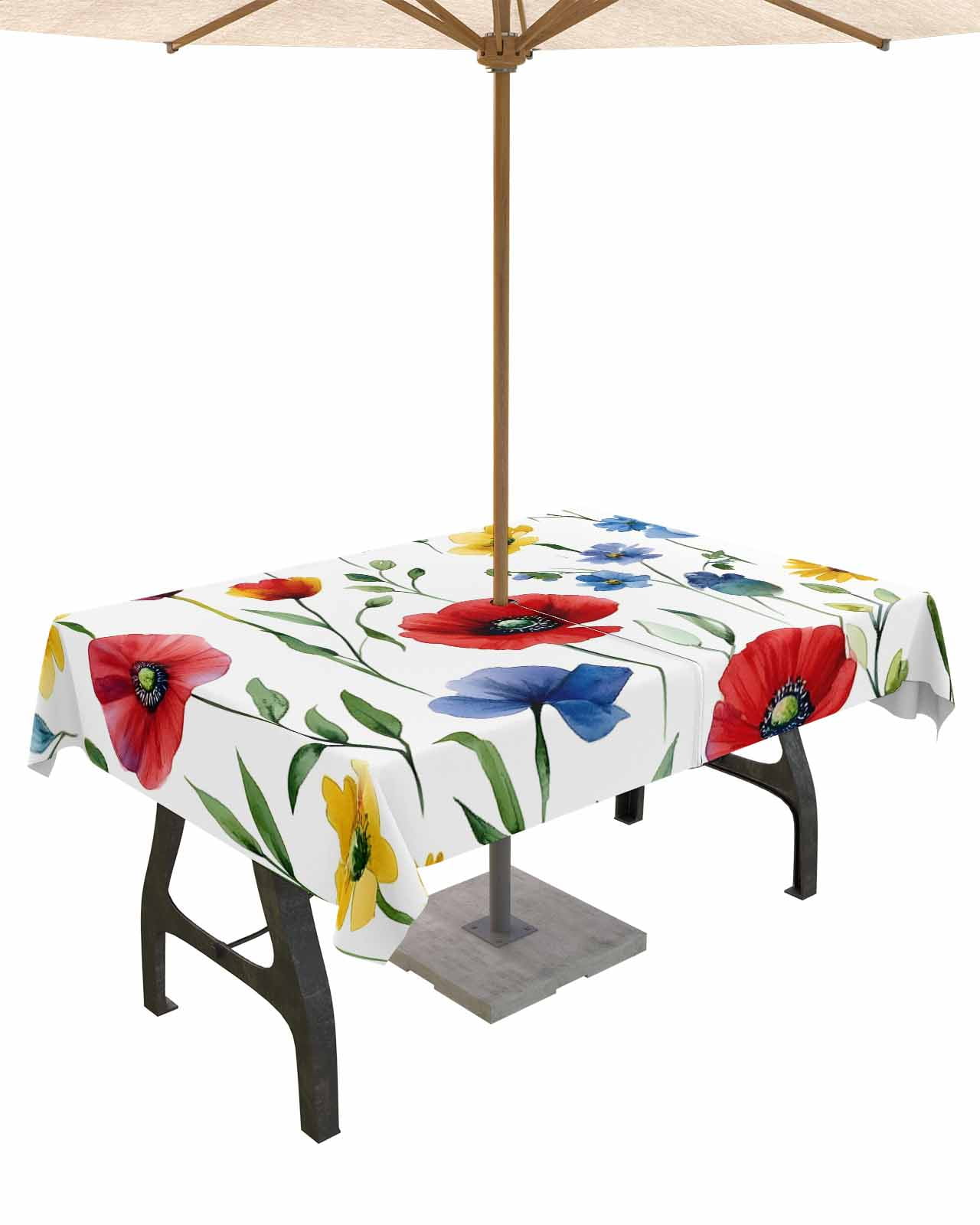 nqOlkjepod Colorful Poppies Outdoor Tablecloth with Umbrella Hole ...