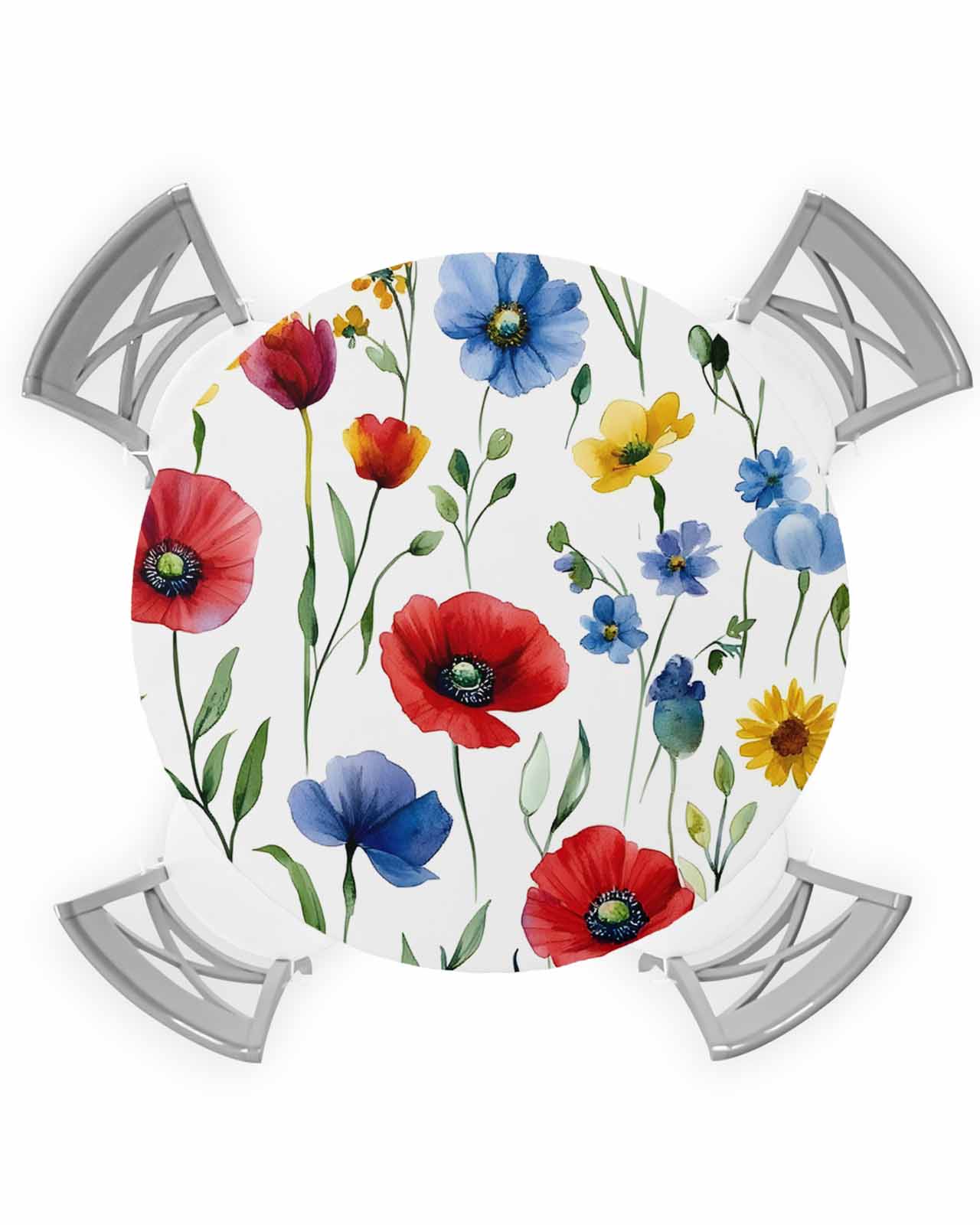 nqOlkjepod Colorful Poppies Round Tablecloth, Fitted Table Cover with ...