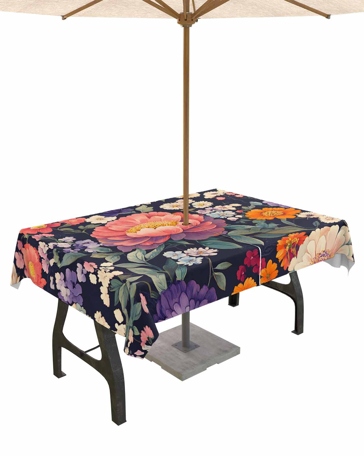 nqOlkjepod Colorful Spring Floral Outdoor Tablecloth with Umbrella Hole ...