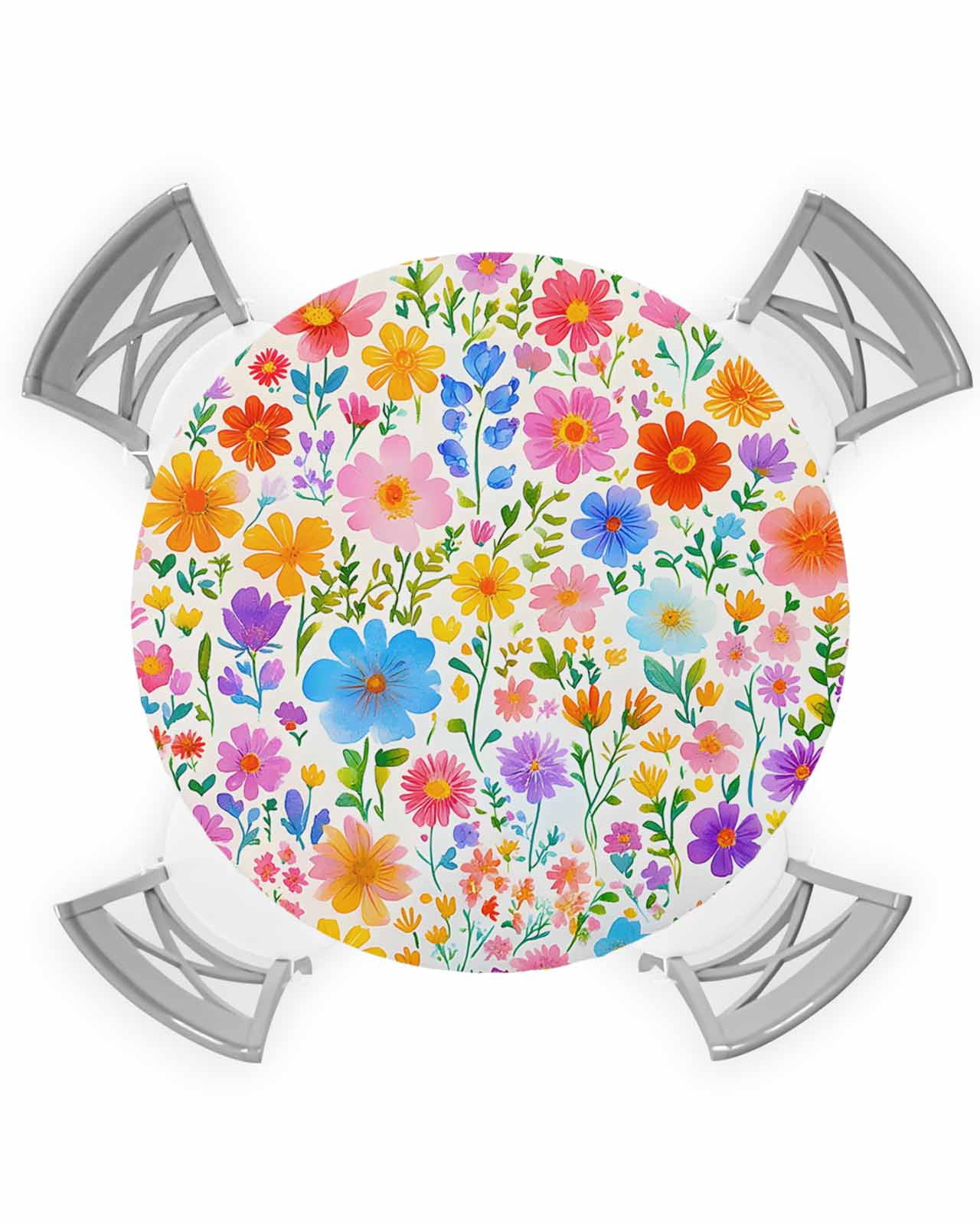 nqOlkjepod Colorful Spring Floral Round Tablecloth, Fitted Table Cover ...