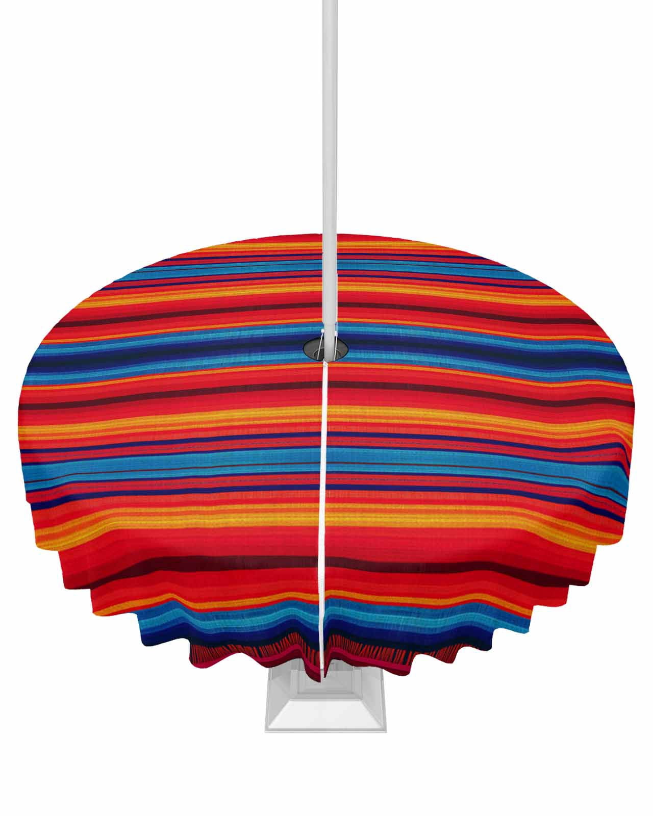 nqOlkjepod Colorful Striped Outdoor Tablecloth with Umbrella Hole ...